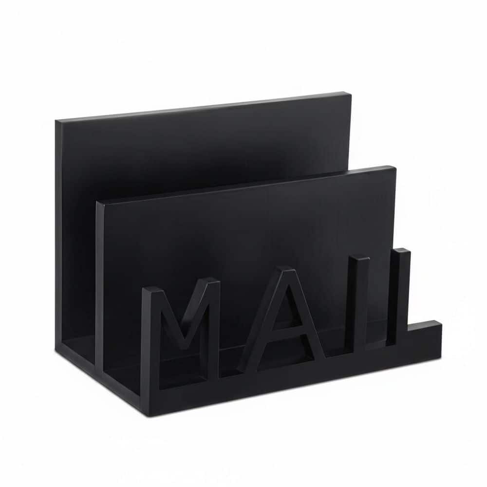 6.4 in. x 9 in. Black 2-Slot Wooden Mail Organizer with Cutout Design ...