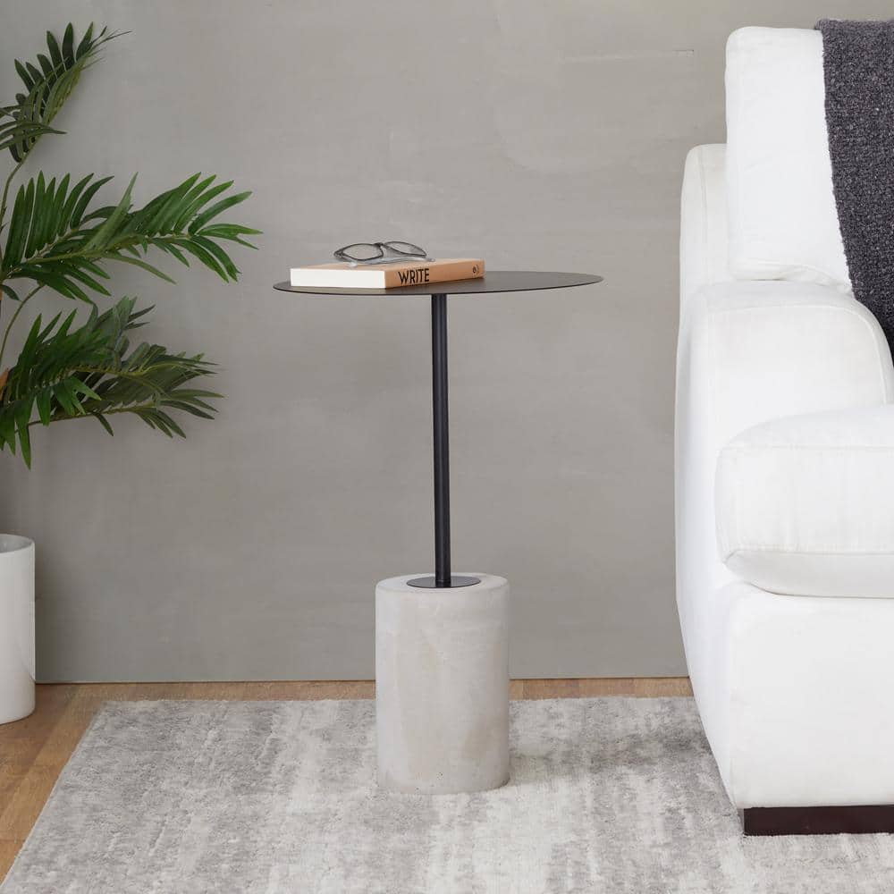 Lumisource Symbol 15.75 in. Concrete and Round Black Metal Top End ...