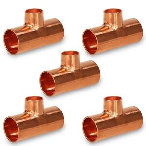 PLUMBFLEX 3/4 in. x 3/4 in. x 1/4 in. Copper Reducing Tee Fitting with Solder Cups (5-Pack ...