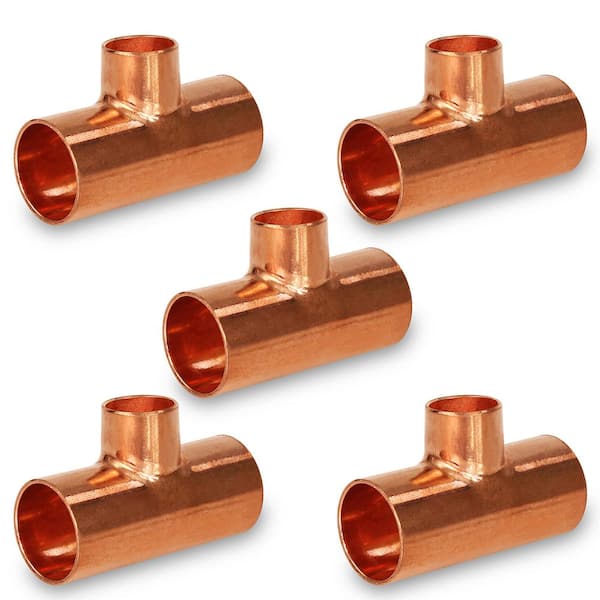PLUMBFLEX 3/4 in. x 3/4 in. x 1/4 in. Copper Reducing Tee Fitting with Solder Cups (5-Pack ...