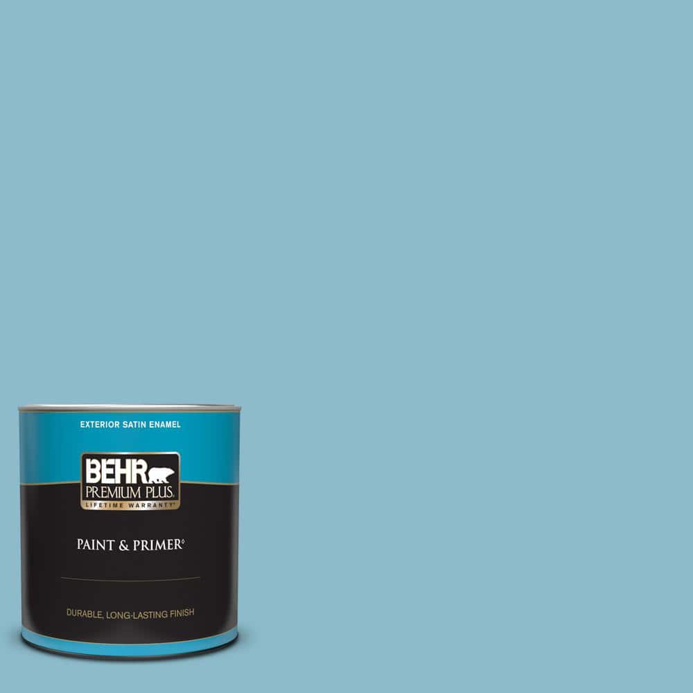 BEHR PREMIUM PLUS 1 qt. #S460-3 Blue Echo Satin Enamel Exterior Paint ...