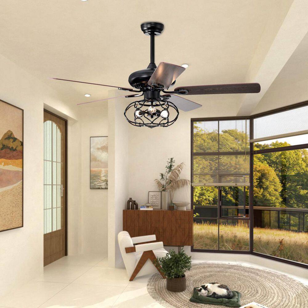 TaiMei 52 in. 5-Blade Indoor Low Profile Matte Black Ceiling Fan with ...