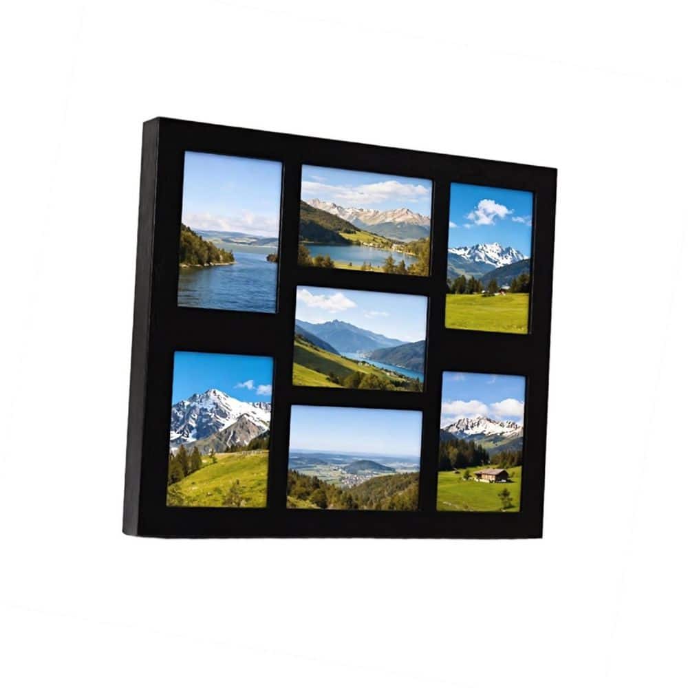 7 Openings 5 in. x 7 in. Black Wood Collage Frame for Wall Mounting ...