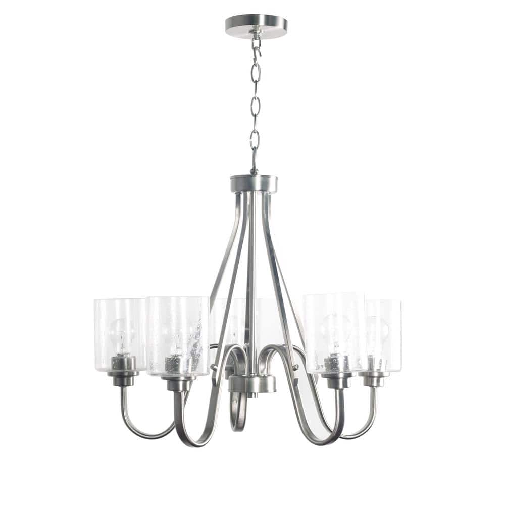 Covina 5-Light Brushed Nickel Chandelier with Clear Seeded Glass Shades ...