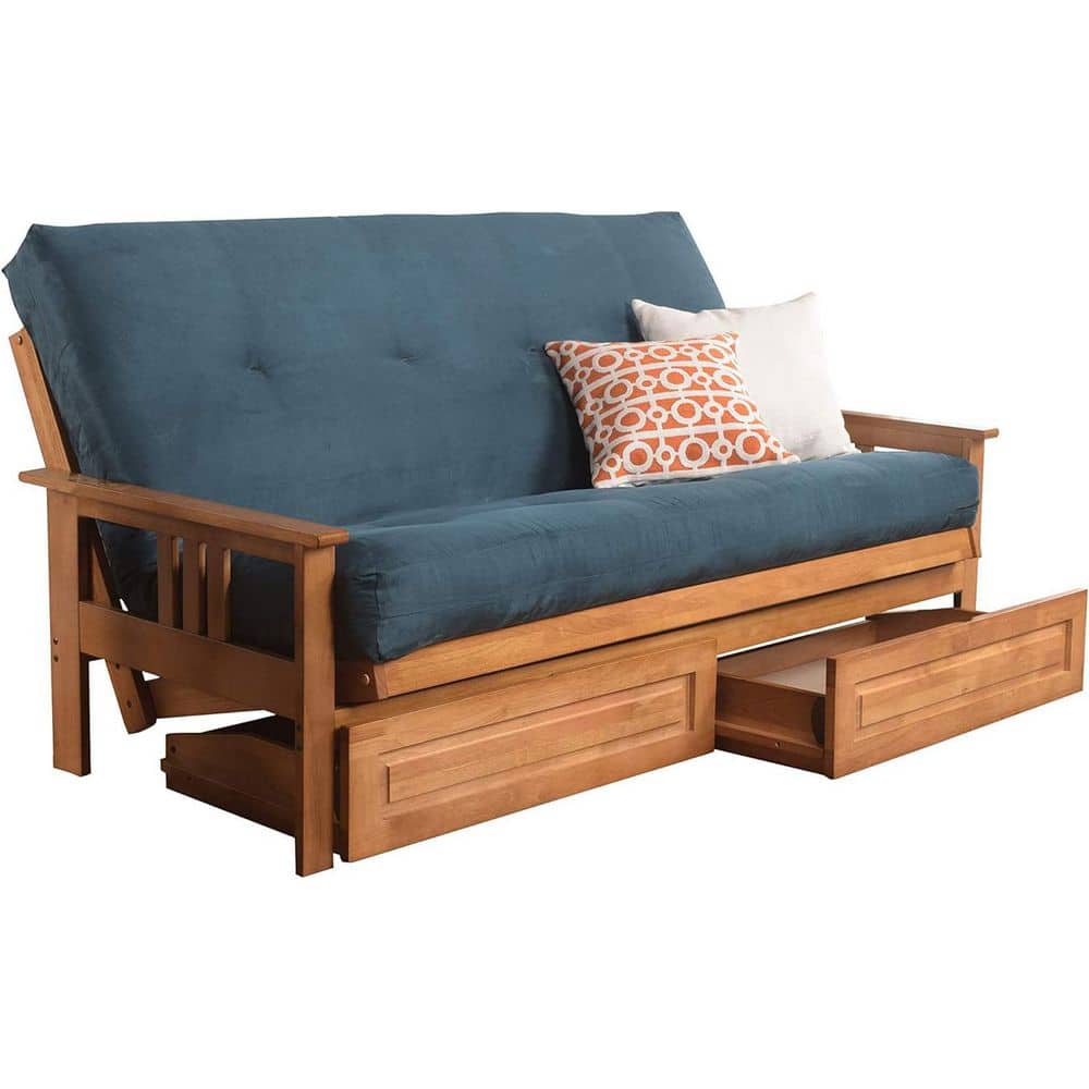 HOME IMPORTS EMPORIUM 79 in. Butternut/Suede Navy Polyester Upholstered ...