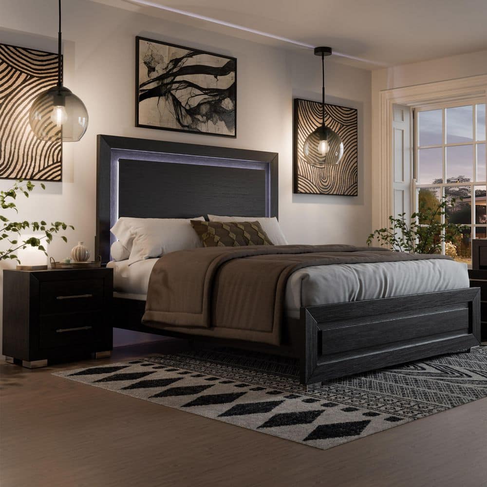 Furniture of America Fairhart 2-Piece Modern Black Wood Cal. King Panel ...