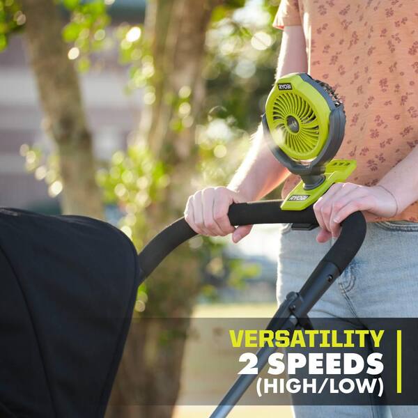 RYOBI USB Lithium Cordless Misting Clamp Fan Kit with USB Lithium 2Ah ...