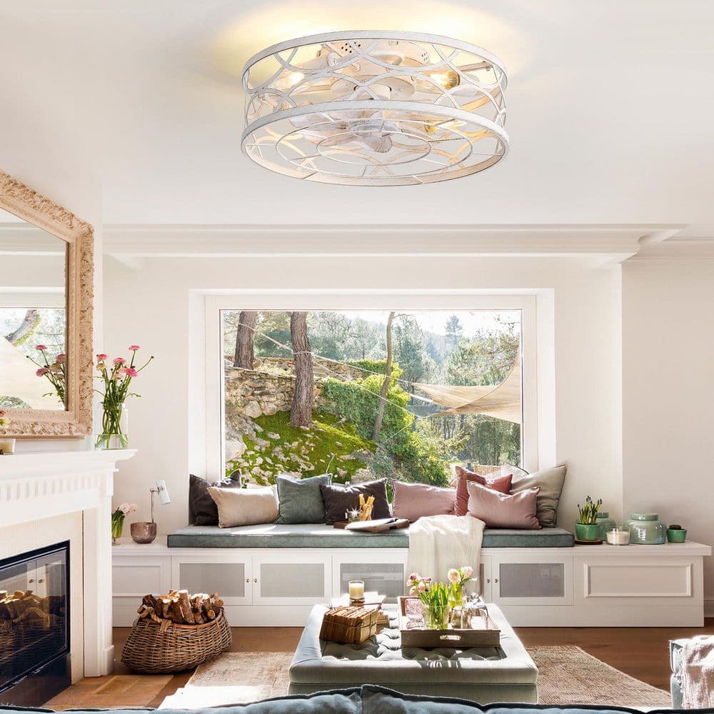 Airsurfer Gerry 18 in. Flush Mount Gold and White Ceiling Fan with ...