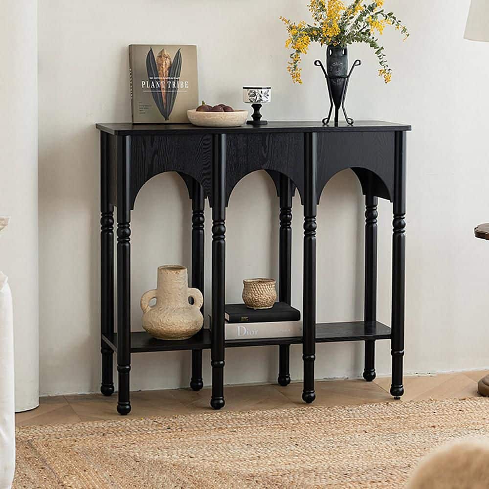 THE RIGHT PATH 39.37 in. Black Rectangle Wood Console Table Entrance ...