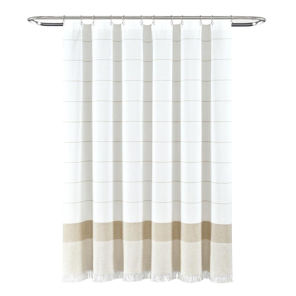 Lush Decor 72 in. x 72 in. Taupe Stripe Yarn Dyed Tassel Fringe Woven Cotton Shower Curtain 16T005477 The Home Depot