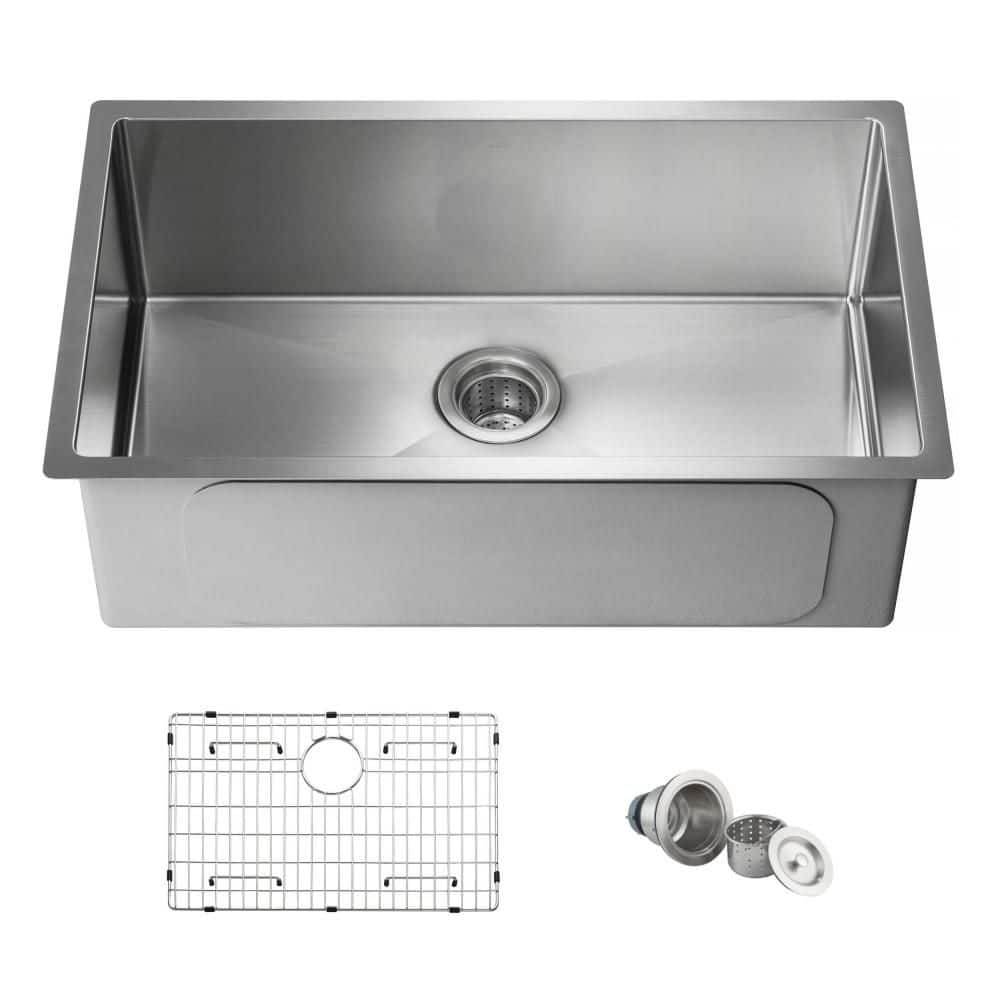 KIBI 30 in. Undermount Single Bowl 16-Gauge Satin Stainless Steel ...