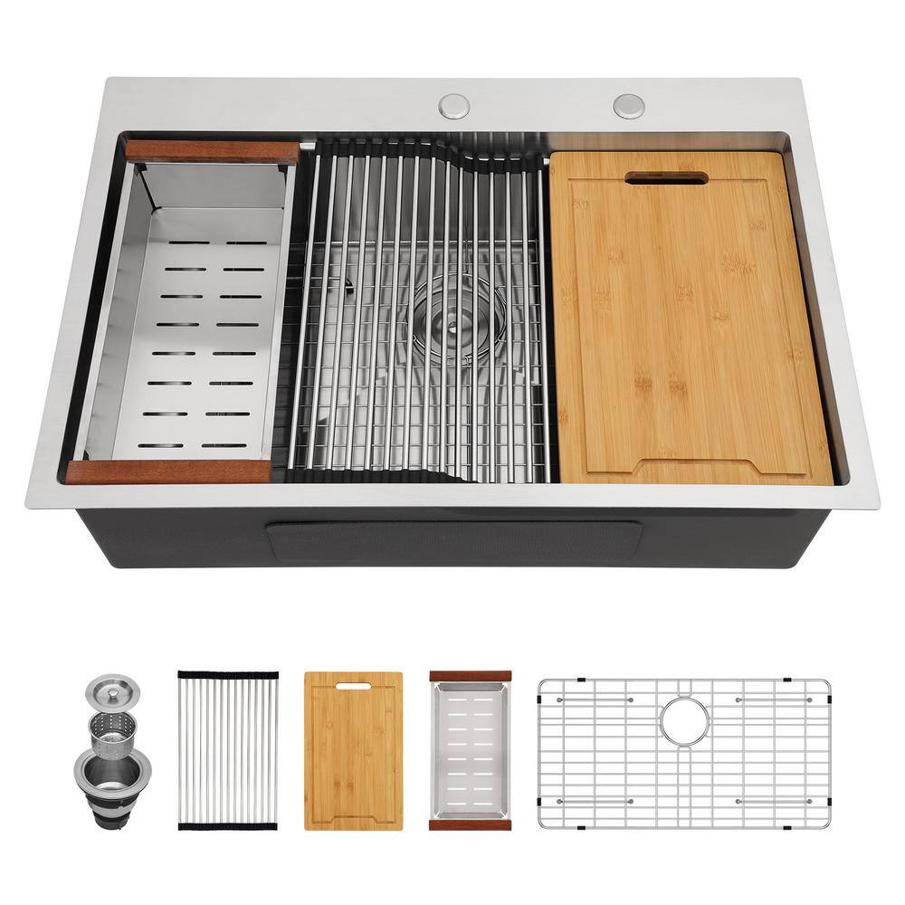 LORDEAR 33 in. Drop In Single Bowl 16-Gauge Stainless Steel Kitchen ...