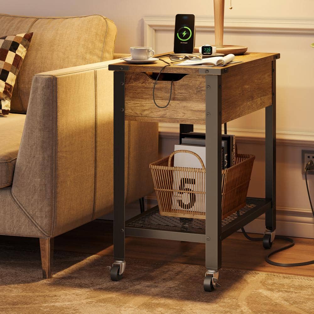 Bestier 23.62 in. Weathered Rustic Oak Versatile End & Side Table with ...