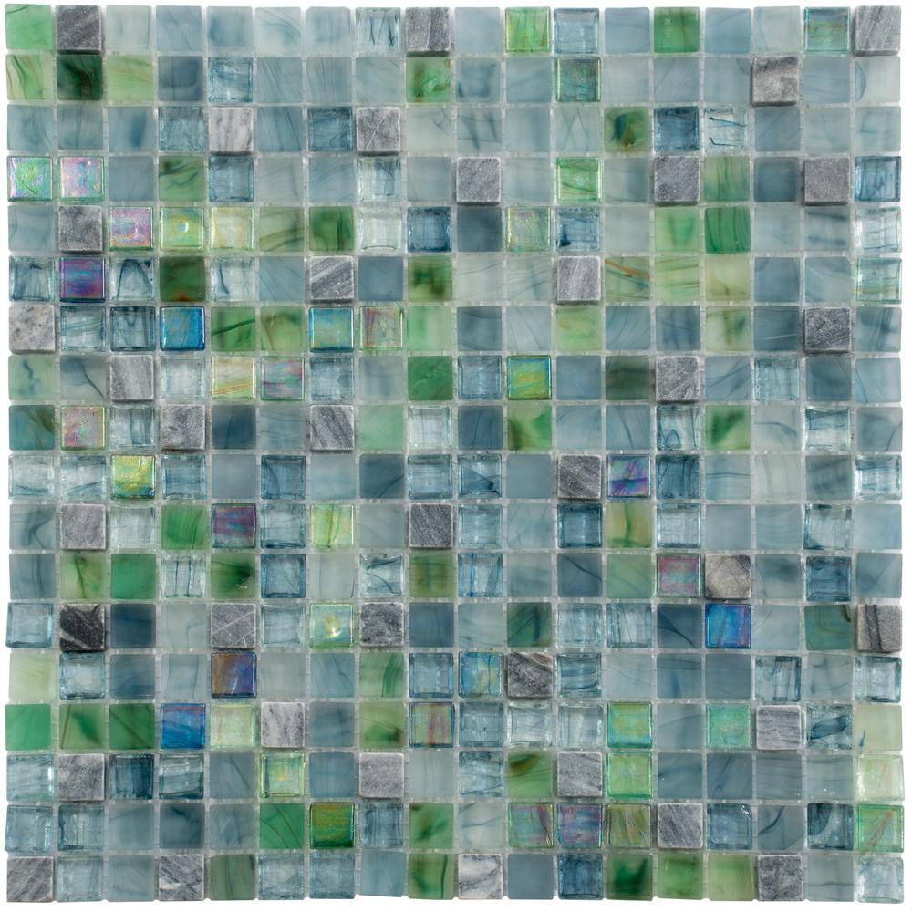 Apollo Tile Mingles 4" x 6" Glossy Stone Blue and Green Glass Mosaic ...