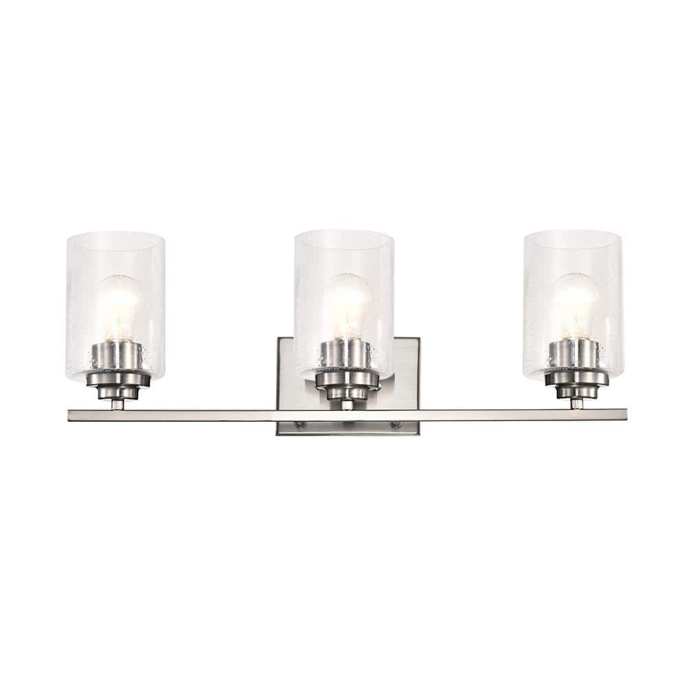 Edvivi 22 in. 3-Light Brushed Nickel Vanity Light with Seedy Glass ...