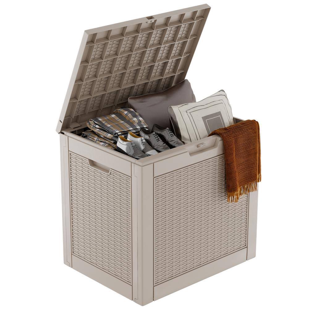 OUPES 31 Gal. Light Brown Wicker Resin Outdoor Storage Deck Box 30GB-WK ...