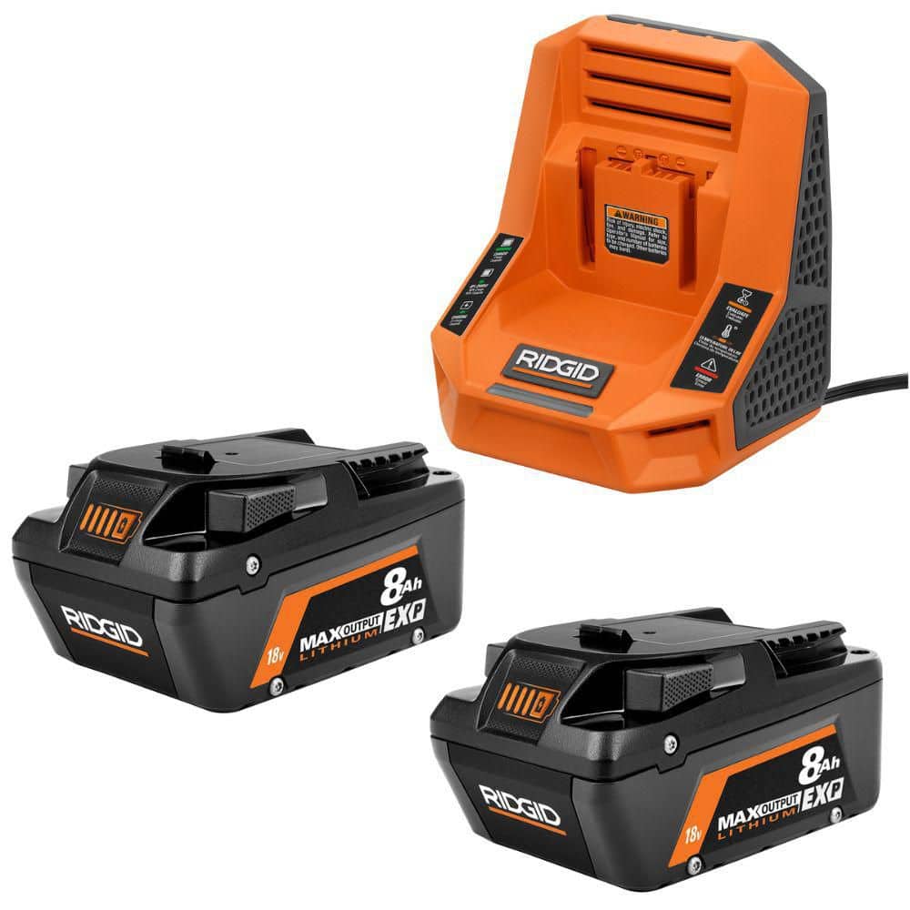 RIDGID 18V Rapid Charger with (2) 8.0 Ah MAX Output Batteries AC840080P ...