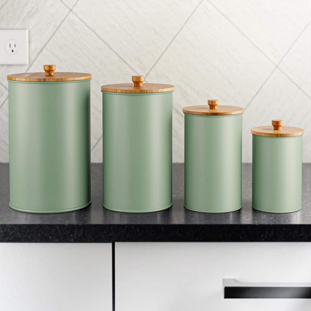 Wudkey 4-Piece Green Iron Kitchen Canisters for Countertop with ...