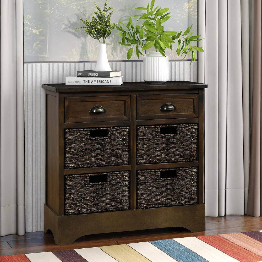 Harper & Bright Designs Dark Brown Rustic Storage Cabinet with 2 ...