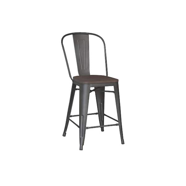 StyleWell Finwick Matte Gunmetal Backed Counter Stool with Dark Wood ...