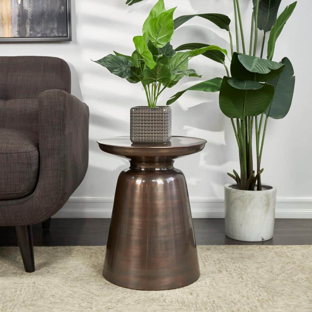 Litton Lane 15 in. Copper Medium Round Metal End Table with Bell Shaped ...