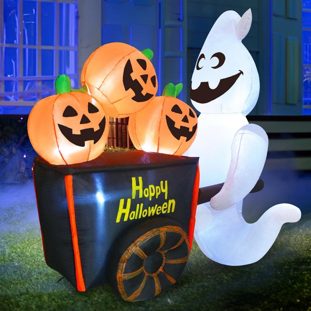 Joyfy Syncfun 6 FT Inflatable Ghost Pushing Pumpkin Cart with Built-in ...