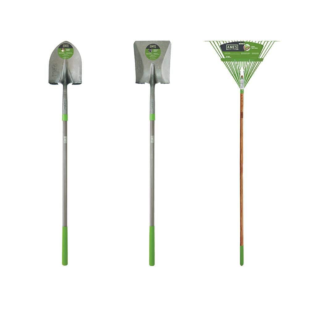 Ames 3-Piece Landscaping Tool Set 15 in. Round Point Shovel, Square ...