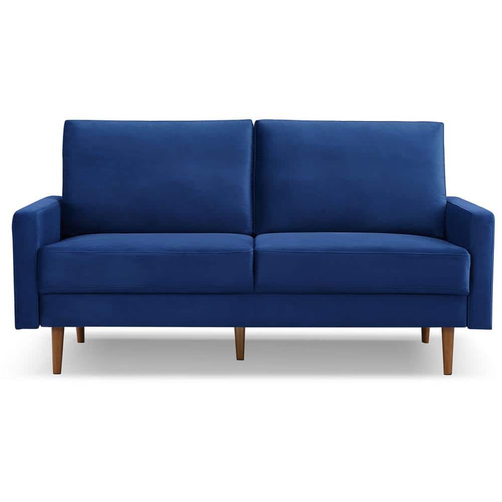 HomeRoots Amelia 69 in. Straight Arm Velvet Rectangle Sofa in. Blue ...