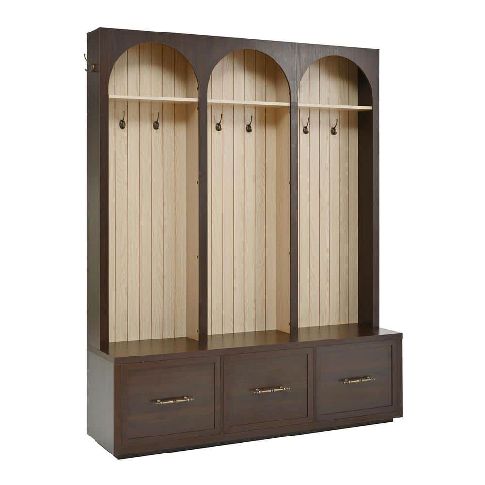 Noble House Constance 59 in. W Dark Walnut Wood Entryway Hall Tree with ...