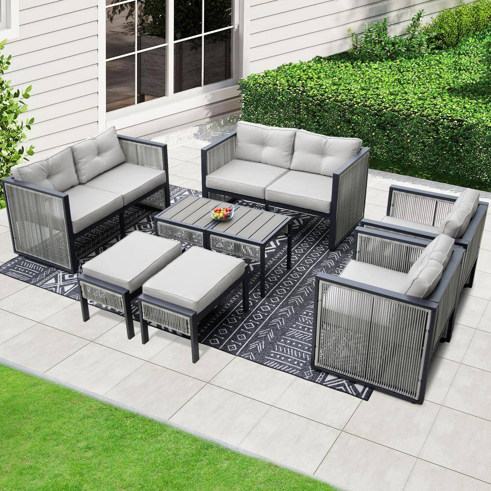 NICESOUL 8-Pieces PE Wicker Outdoor Patio Sectional Set with Gray ...