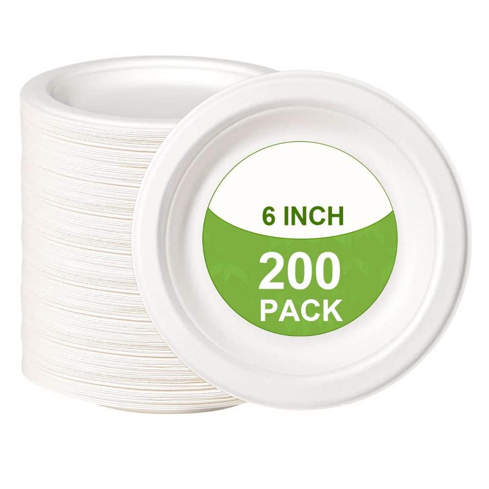 Justincity Compostable 6 in. Paper Plates 200-Pack for Dessert Cake ...