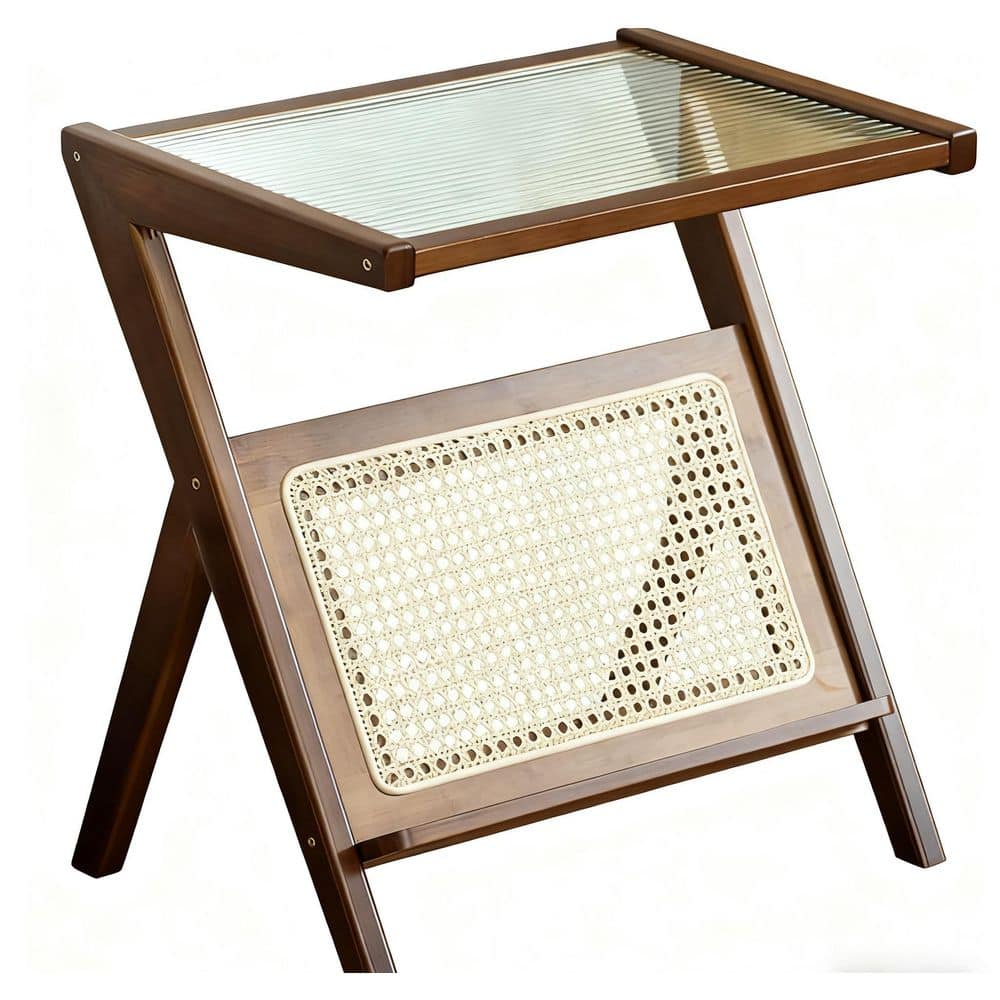 Rattan Nightstand Side Table, Glass Coffee Tables, Boho End Table with ...