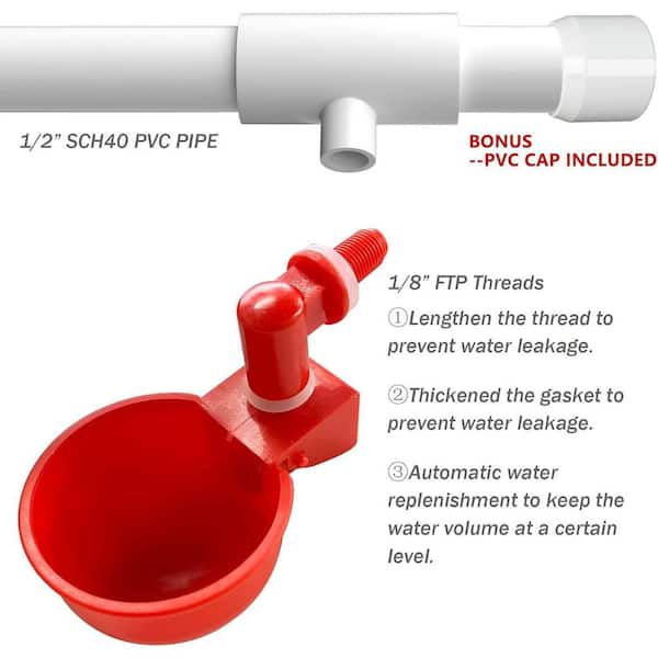 KIWDZFU Automatic Chicken Water Cups Kit with Tee for PVC Pipe DIY ...