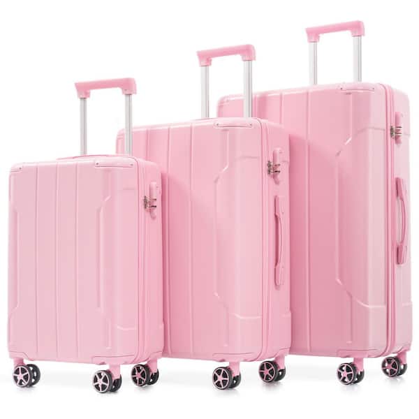 Polibi 3-Piece Pink Hardshell and Lightweight Luggage Set with Double ...