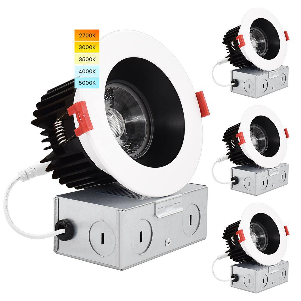 LUXRITE 4" LED Recessed Light J-Box 15W 5 Color Selectable 1100 Lumens ...