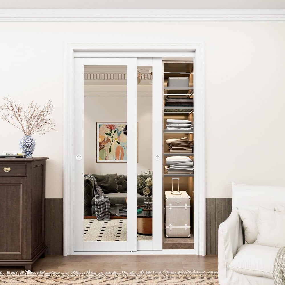 EH PUERTA 48 in. x 80 in. 1-Lite Mirror Glass White Finished MDF ...