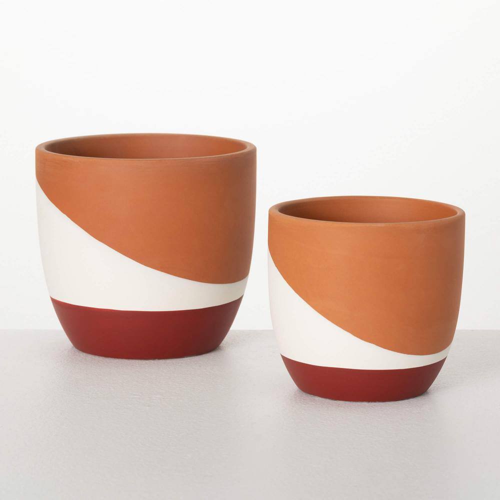 SULLIVANS 6.25 in. & 5.25 in. Small Retro Modern Indoor Clay Pot Set of ...