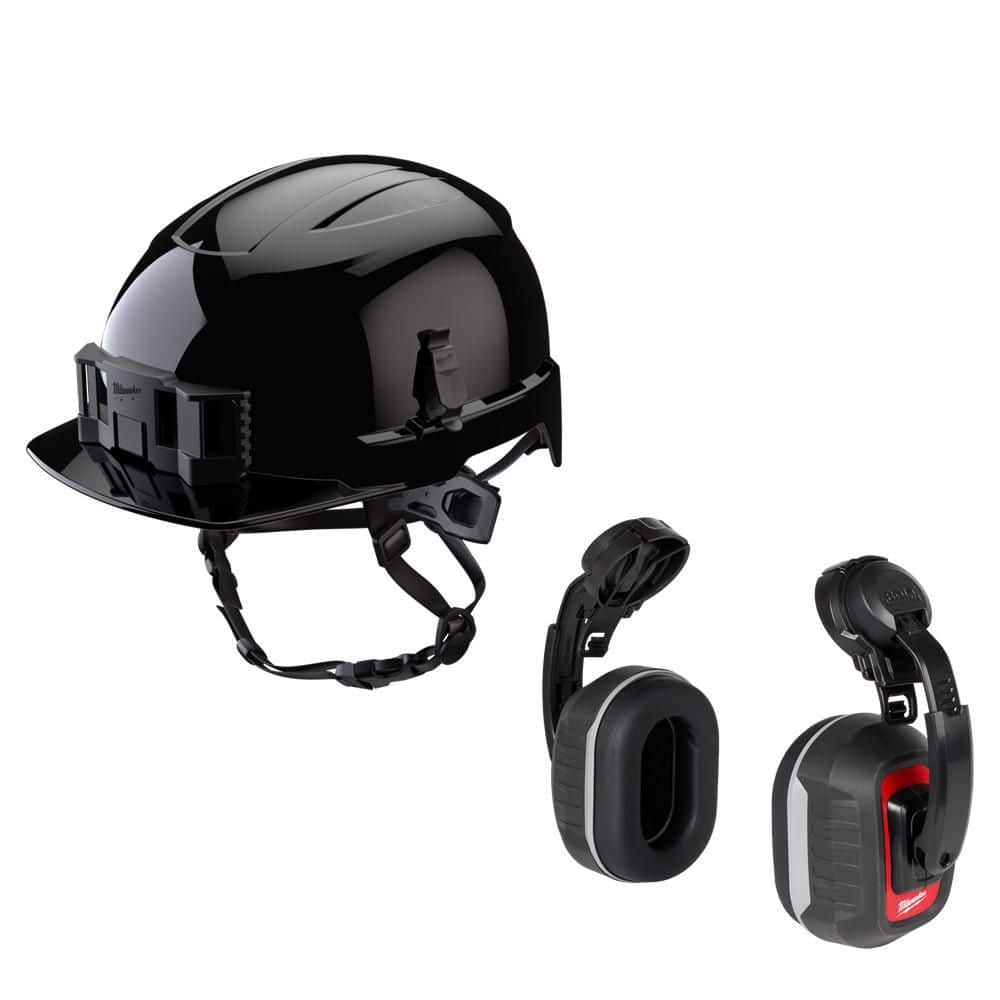 Milwaukee BOLT Black Type 2 Class E Front Brim Non-Vented Safety Helmet W/ BOLT Earmuffs with ...