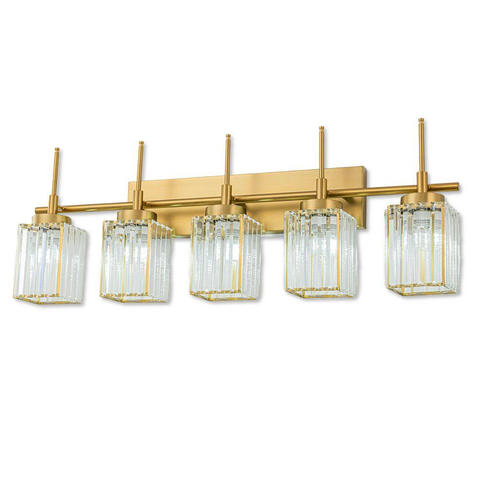 EDISLIVE Orillia 34.64 in. 5-Light Modern Industrial Gold Bathroom ...