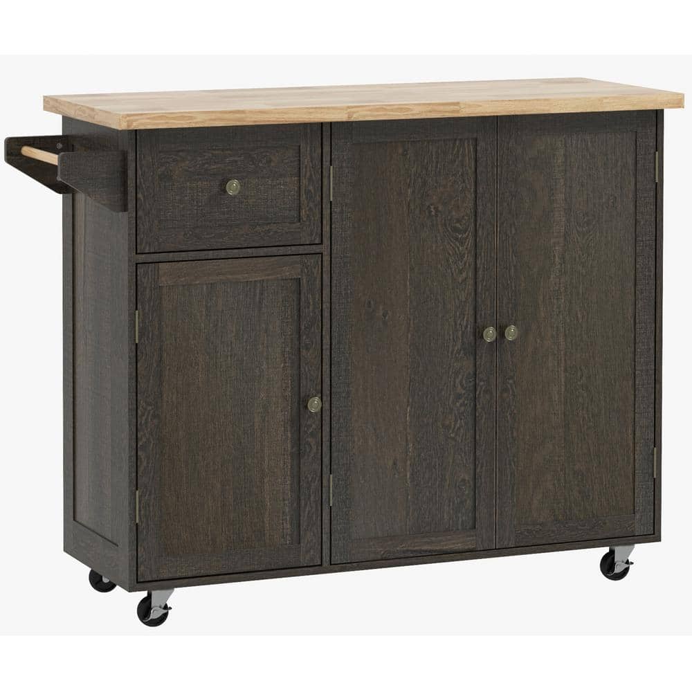 HOMCOM Triple-Cabinet Brown Rubberwood 53.25 in. W x 17.75 in. D x 37. ...