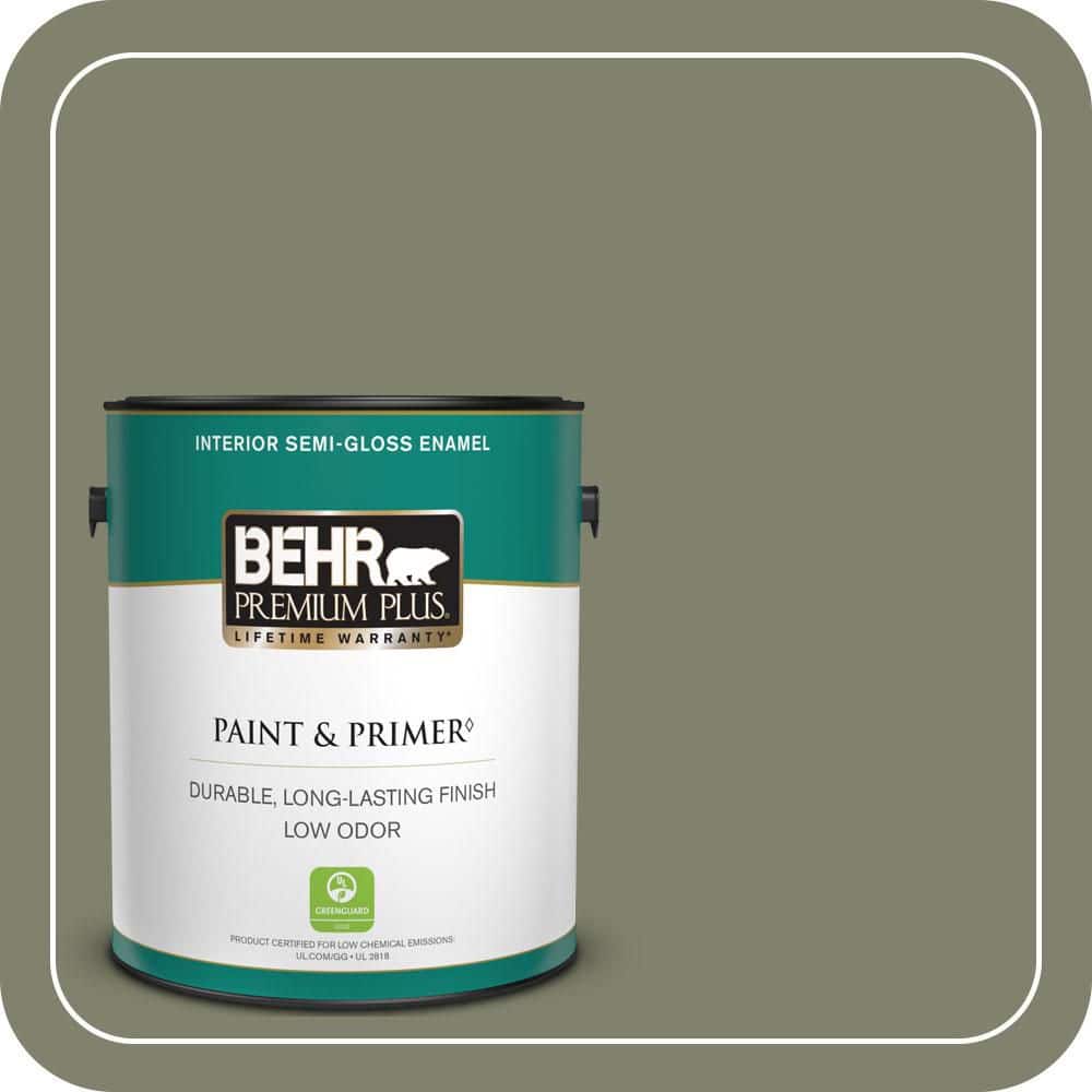 BEHR PREMIUM PLUS 1 gal. #PPU10-18 Lizard Green Semi-Gloss Enamel Low ...