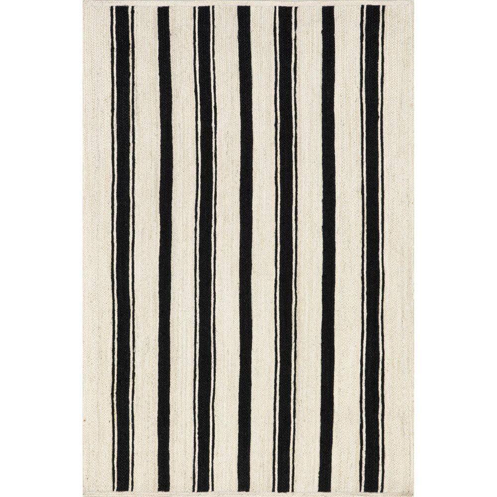 RUGS USA Lauren Liess Black 9 ft. x 12 ft. Calathea Striped Jute Area ...