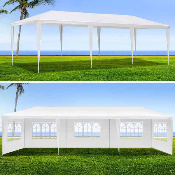 10 ft. x 30 ft. White Outdoor Party Tent Large Canopy Tent with 8 ...