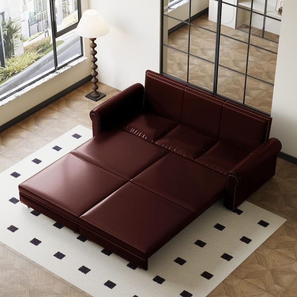 Harper & Bright Designs 93.7 in. Burgundy Faux Leather King Size Pull ...