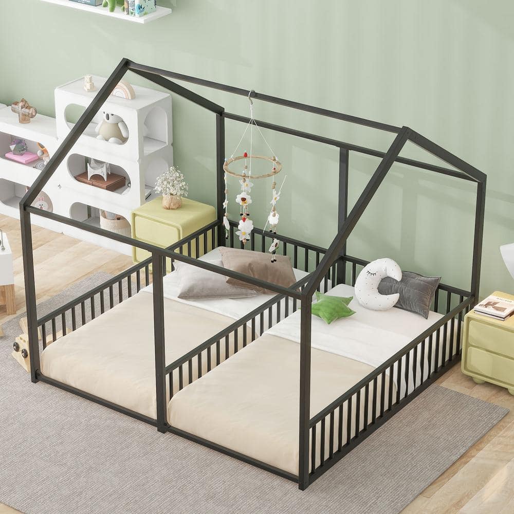 Harper & Bright Designs Black Metal Twin Size House Platform Beds, 2 ...