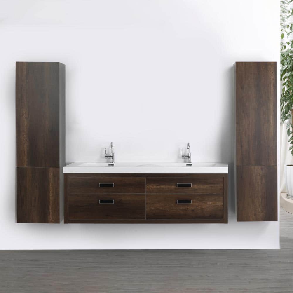 Streamline 63 in. W x 19.4 in. H Bath Vanity in Brown with Resin Vanity ...