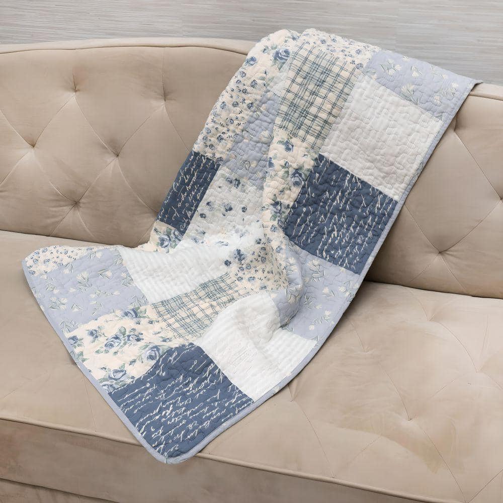DONNA SHARP Blue Pastures Blue and White Cotton Throw Blanket 55588 ...