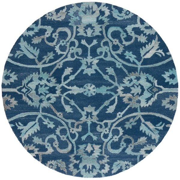 SAFAVIEH Anatolia 6 ft. x 6 ft. Navy Traditional Garden Round Area Rug ...