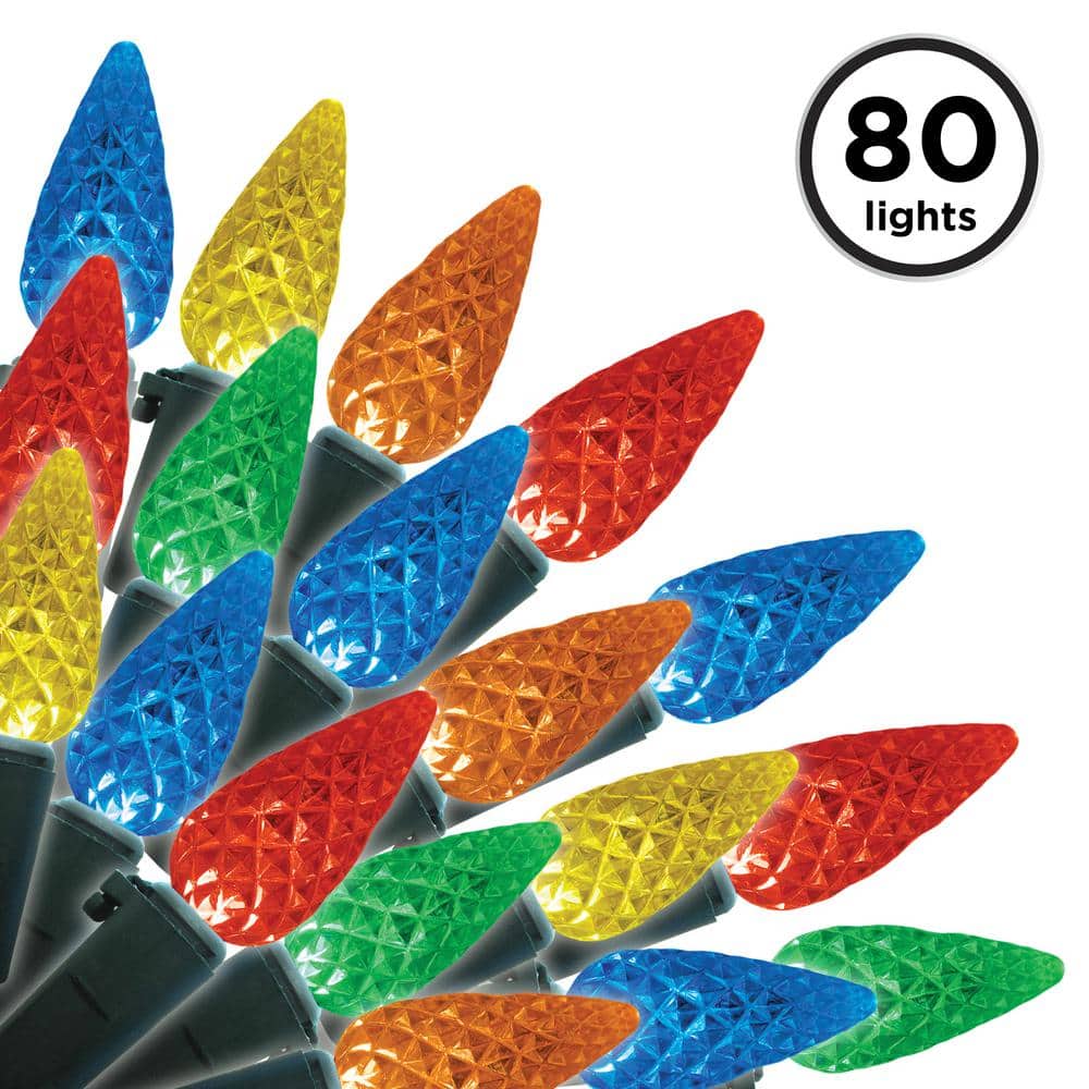 Brite Star 80-Light C6 Faceted Multi LED Light Set, Green Wire 39-100 ...