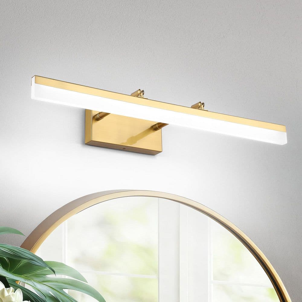 JUSHENG 24 in. 1-Light Brass Dimmable LED Bathroom Vanity Light Bar HD ...